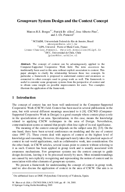 (PDF) Groupware System Design and the Context Concept | Marcos Borges - Academia.edu