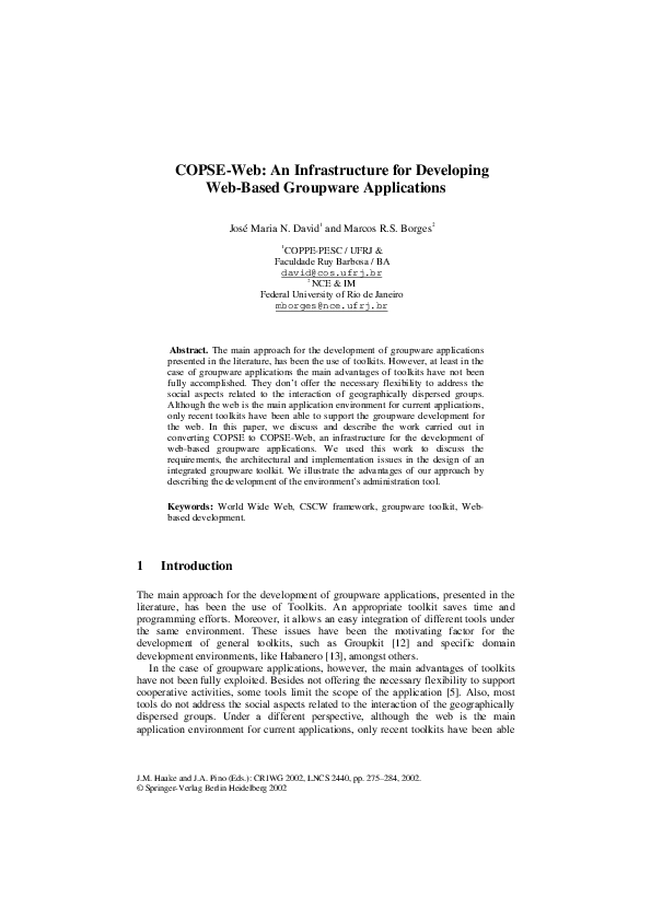 (PDF) COPSE-Web: An Infrastructure for Developing Web-Based Groupware Applications