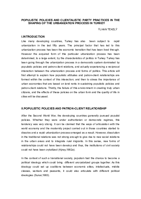 (DOC) Populistic Policies and Clientalistic Party Practices in the ...
