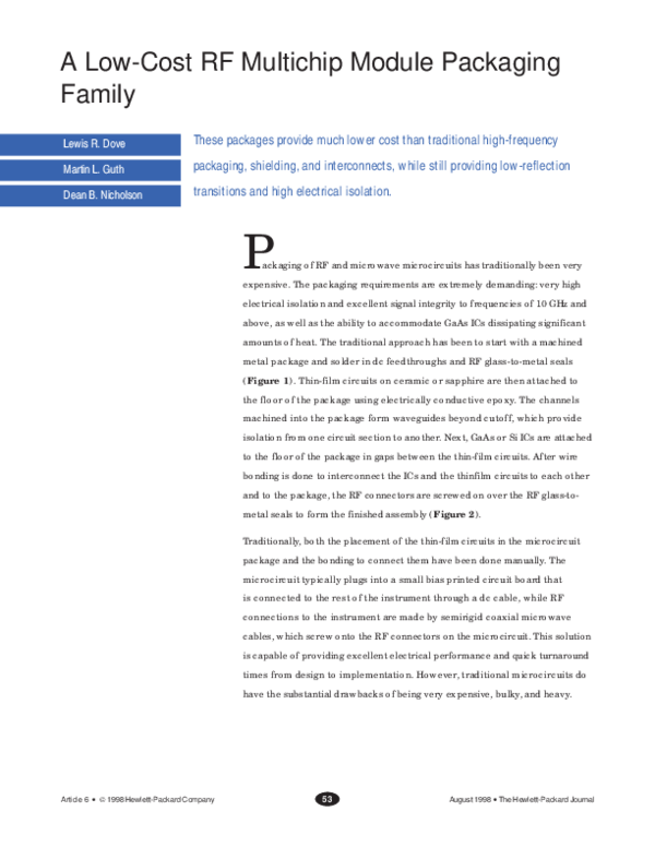 (PDF) A Low-Cost RF Multichip Module Packaging Family