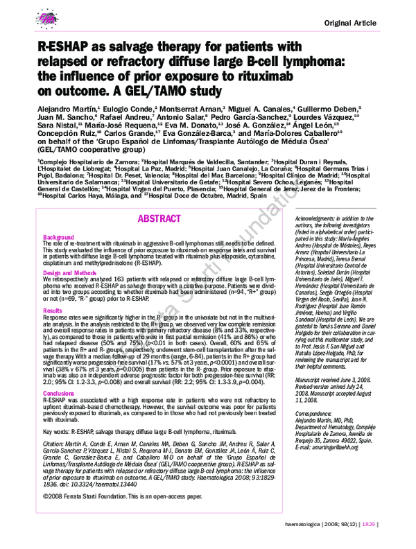 (PDF) R-ESHAP as salvage therapy for patients with relapsed or ...