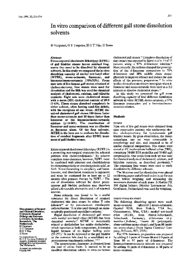 (PDF) In vitro comparison of different gall stone dissolution solvents