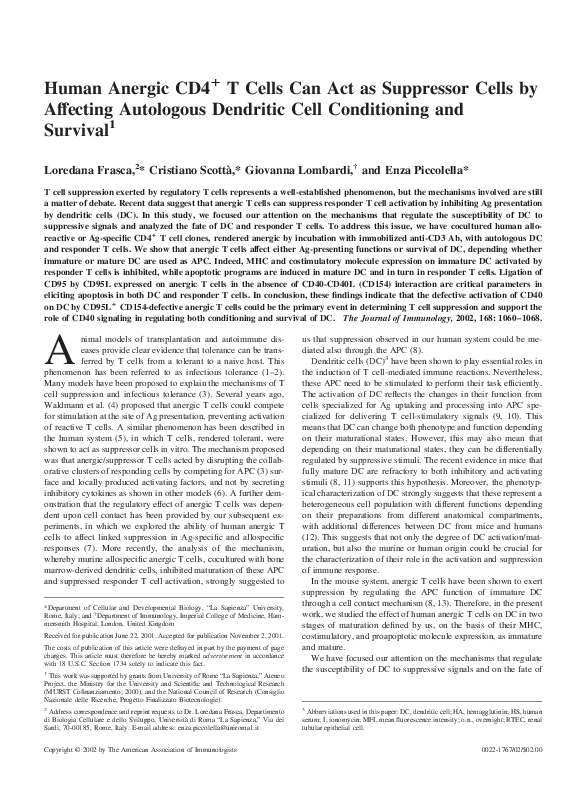 (PDF) Human Anergic CD4+ T Cells Can Act as Suppressor Cells by ...