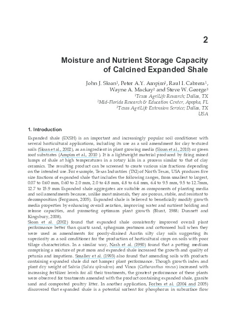(PDF) Moisture and Nutrient Storage Capacity of Calcined Expanded Shale