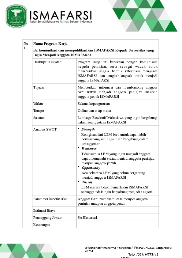 (PDF) Rancangan proker SA Eksternal 2016 2018