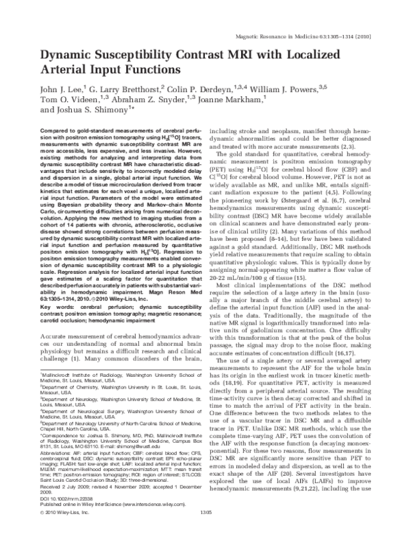 (PDF) Dynamic susceptibility contrast MRI with localized arterial input functions