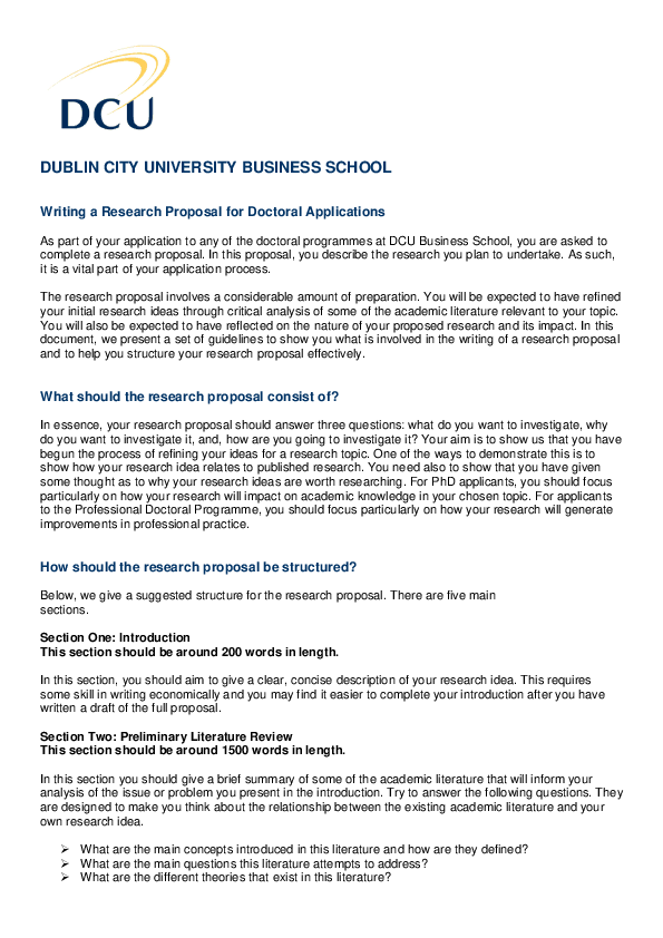 (PDF) Writing a Research Proposal for Doctoral Applications