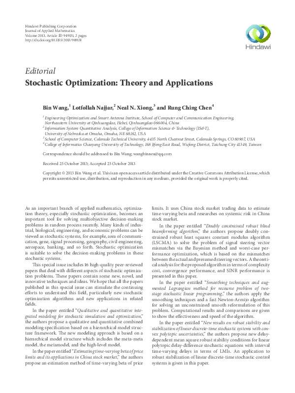Pdf Stochastic Optimization Theory And Applications
