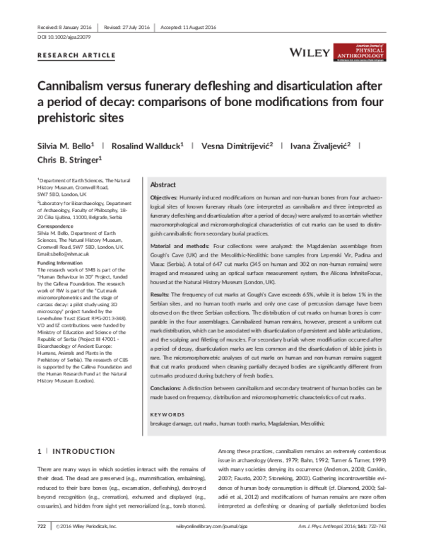 (PDF) Cannibalism versus funerary defleshing and disarticulation after ...