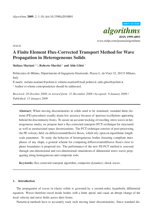 Pdf A Finite Element Flux Corrected Transport Method For Wave Propagation In Heterogeneous Solids