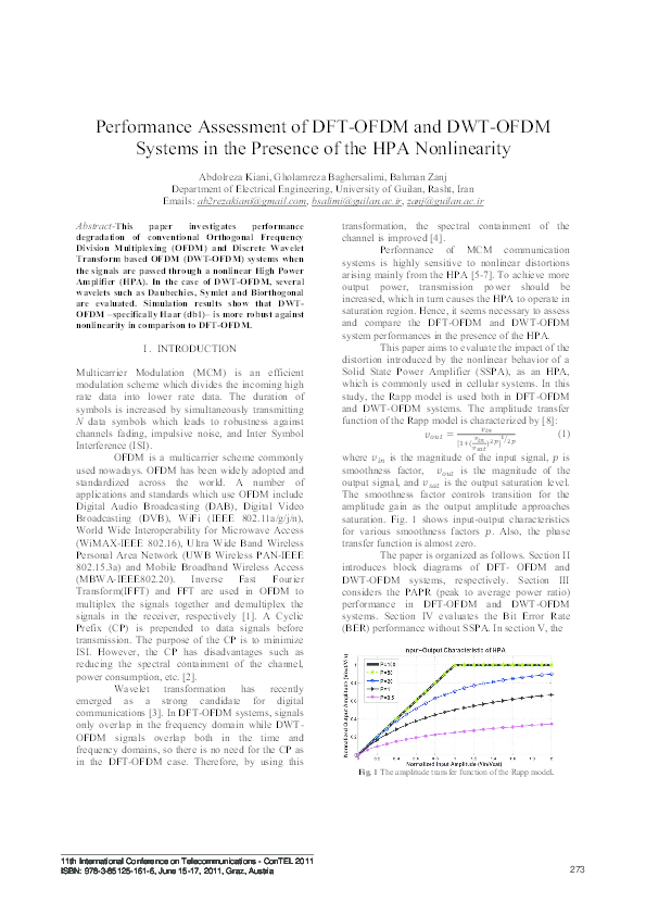 Pdf Performance Assessment Of Dft Ofdm And Dwt Ofdm Systems In The