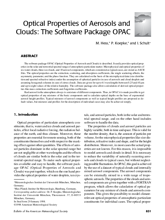 (PDF) Optical Properties of Aerosols and Clouds: The Software Package OPAC