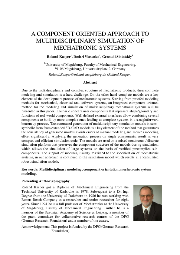 (PDF) A component oriented approach to multidisciplinary simulation of mechatronic systems