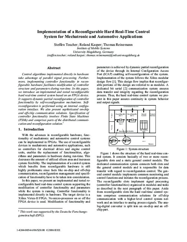 Pdf Implementation Of A Reconfigurable Hard Real Time Control System For Mechatronic And