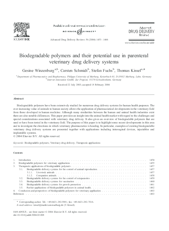 (PDF) Biodegradable polymers and their potential use in parenteral veterinary drug delivery systems