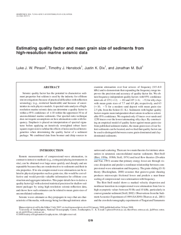 (PDF) Estimating quality factor and mean grain size of sediments from high-resolution marine ...