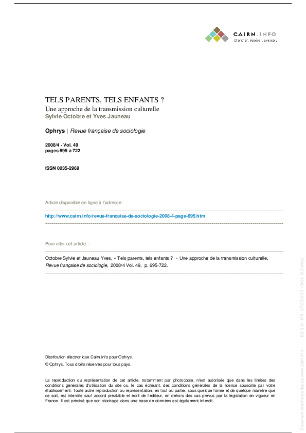 (PDF) Tels parents, tels enfants?