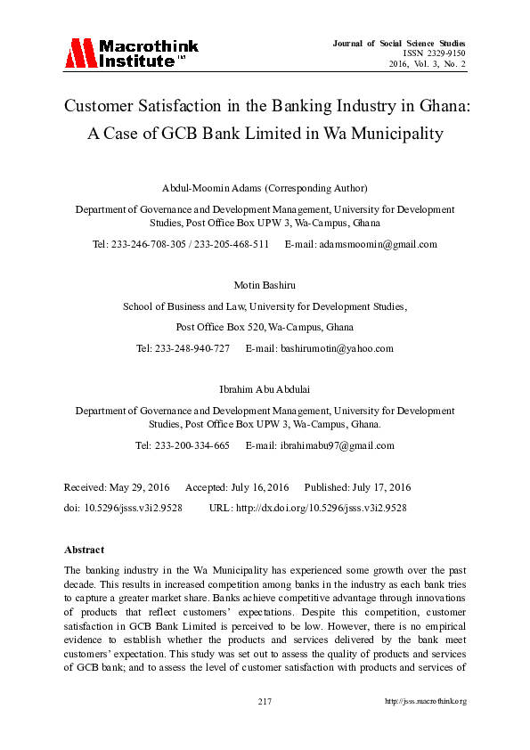 Customer Satisfaction in the Banking Industry in Ghana: A Case of GCB ...