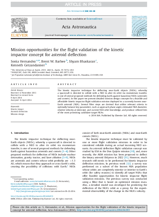 (PDF) Mission opportunities for the flight validation of the kinetic ...