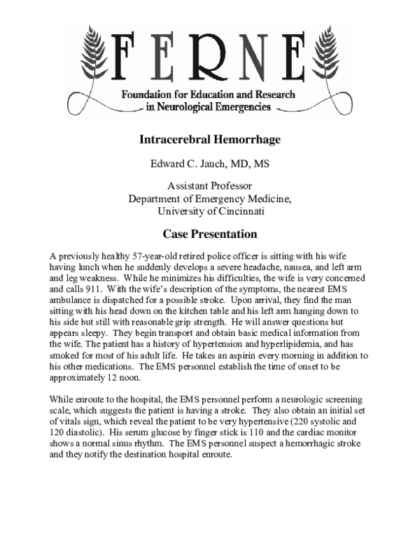 (PDF) Intracerebral hemorrhage | Peter Panagos - Academia.edu
