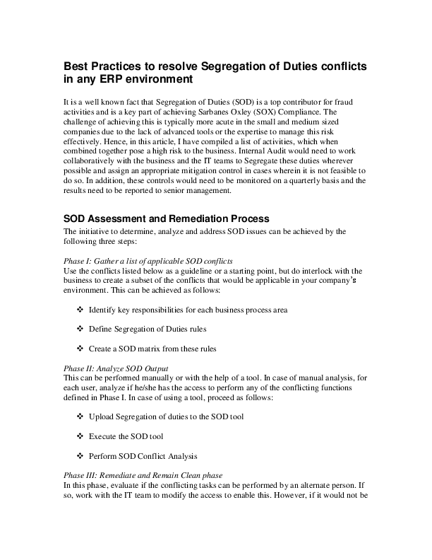 (PDF) Best Practices to resolve Segregation of Duties conflicts in any ...