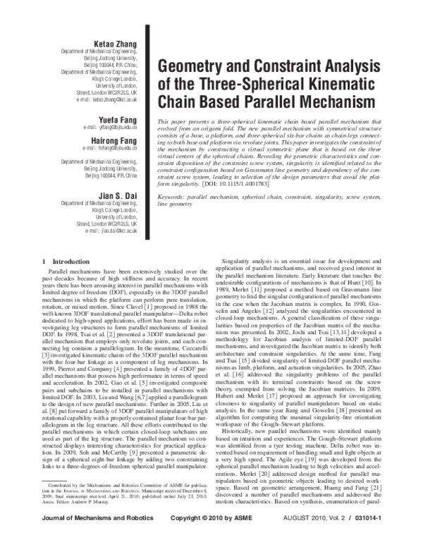 (PDF) Geometry and Constraint Analysis of the Three-Spherical Kinematic Chain Based Parallel ...