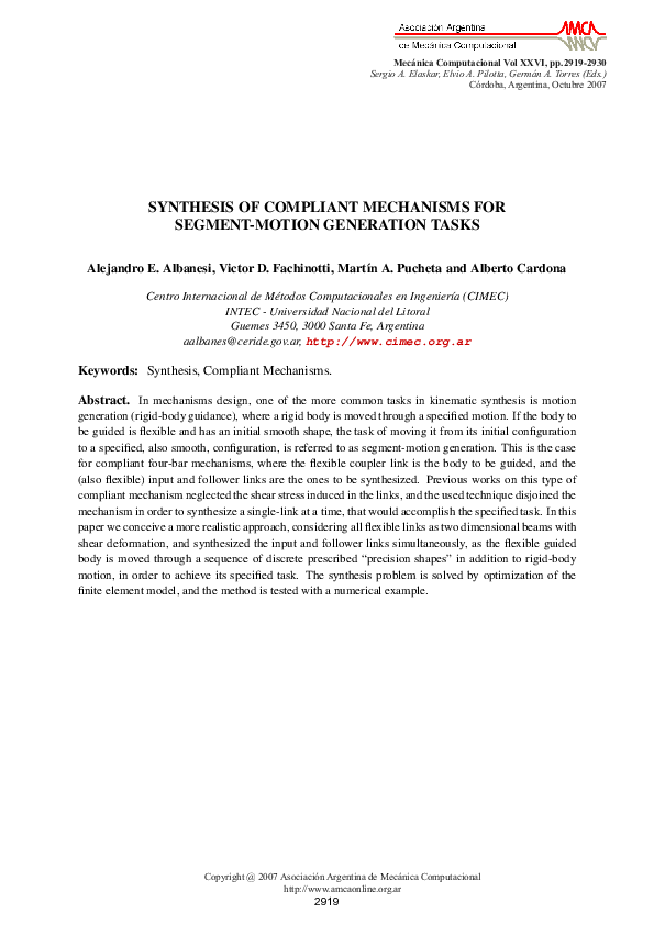 (PDF) Synthesis of compliant mechanisms for segment-motion generation tasks