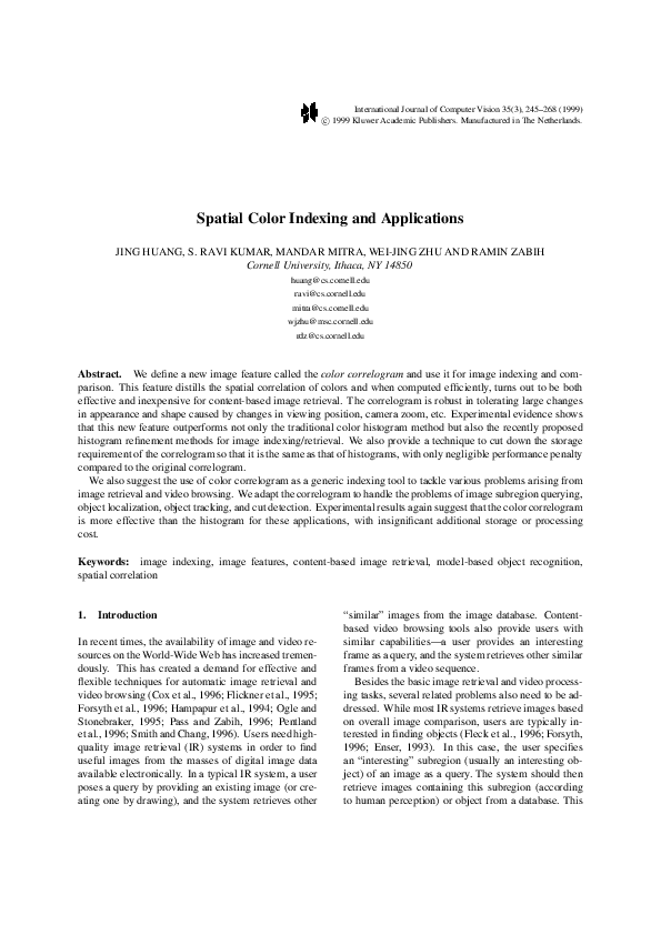 (PDF) Spatial Color Indexing and Applications