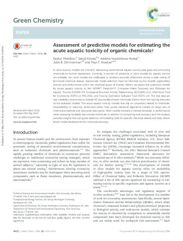 (PDF) Assessment of predictive models for estimating the acute aquatic ...
