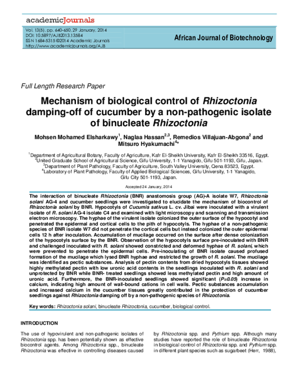 (PDF) Assessment of arbuscular mycorrhizal fungi (Glomus spp.) as potential biocontrol agents ...