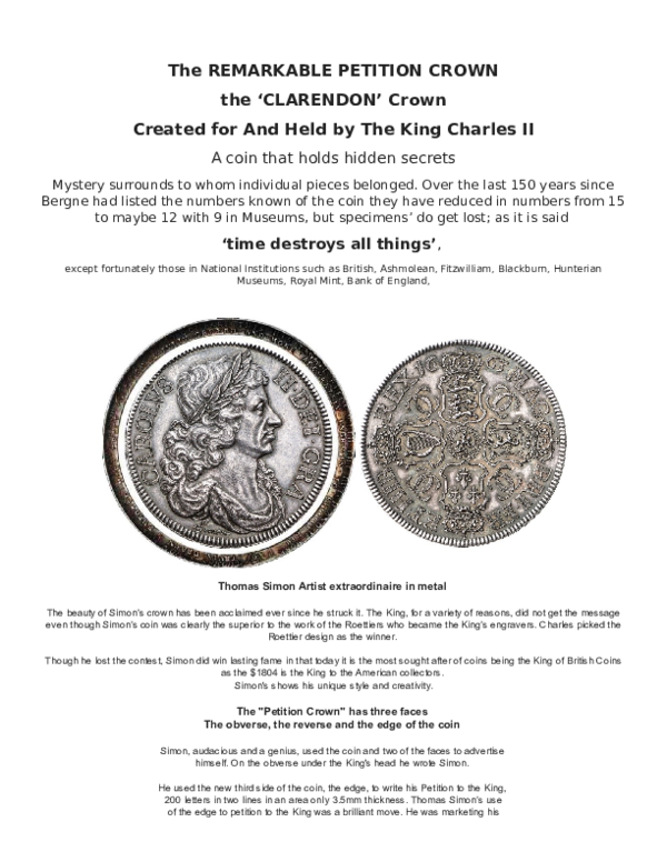 (DOC) The REMARKABLE PETITION CROWN - A coin that holds hidden secrets