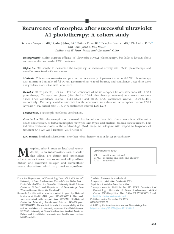 (PDF) Recurrence of morphea after successful ultraviolet A1 ...