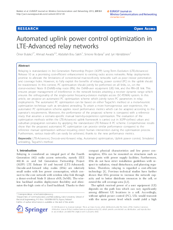 Pdf Automated Uplink Power Control Optimization In Lte Advanced Relay Networks