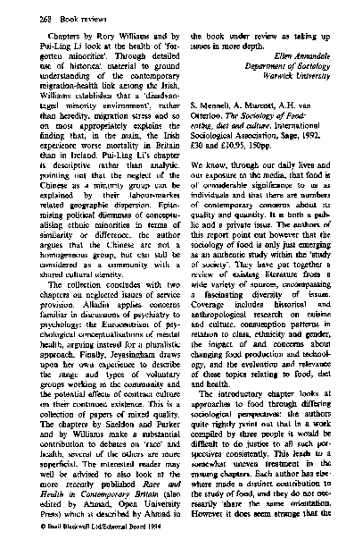 (PDF) The sociology of food: eating, diet and culture