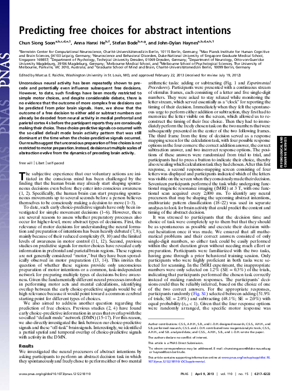 (PDF) Predicting free choices for abstract intentions