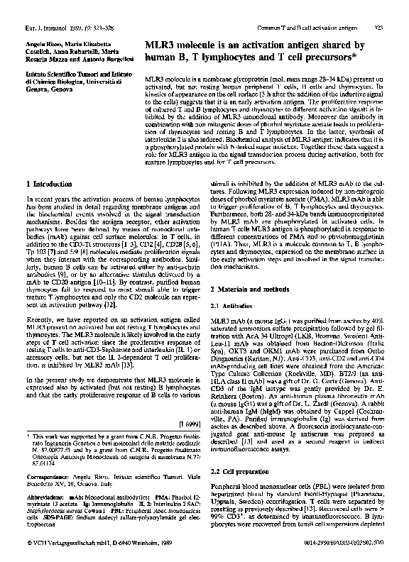 (PDF) MLR3 molecule is an activation antigen shared by human B, T ...