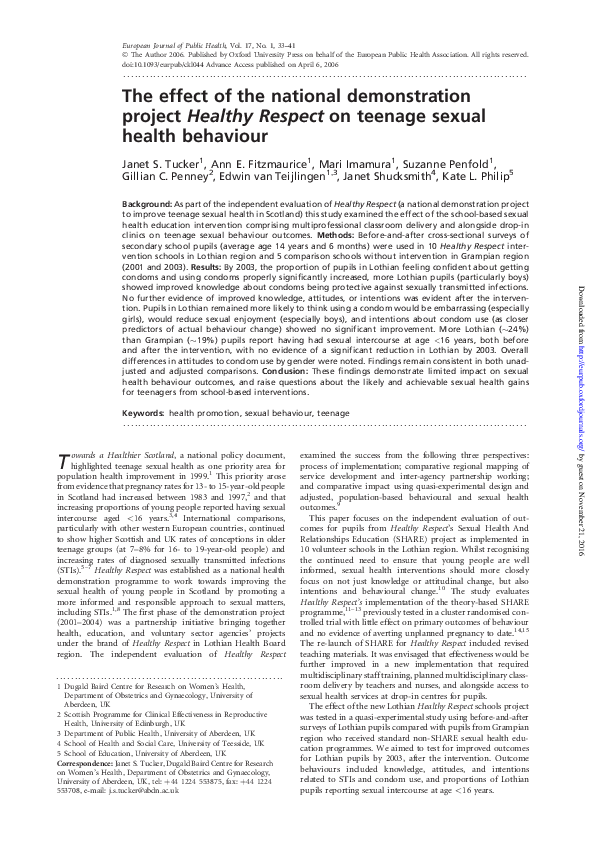 (PDF) The effect of the national demonstration project Healthy Respect on teenage sexual health ...