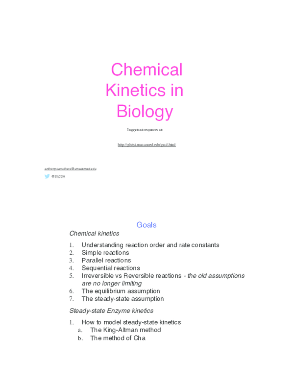 (PDF) Chemical Kinetics in Biology