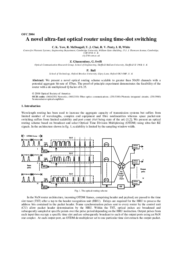 (PDF) A novel ultra-fast optical router using time-slot switching