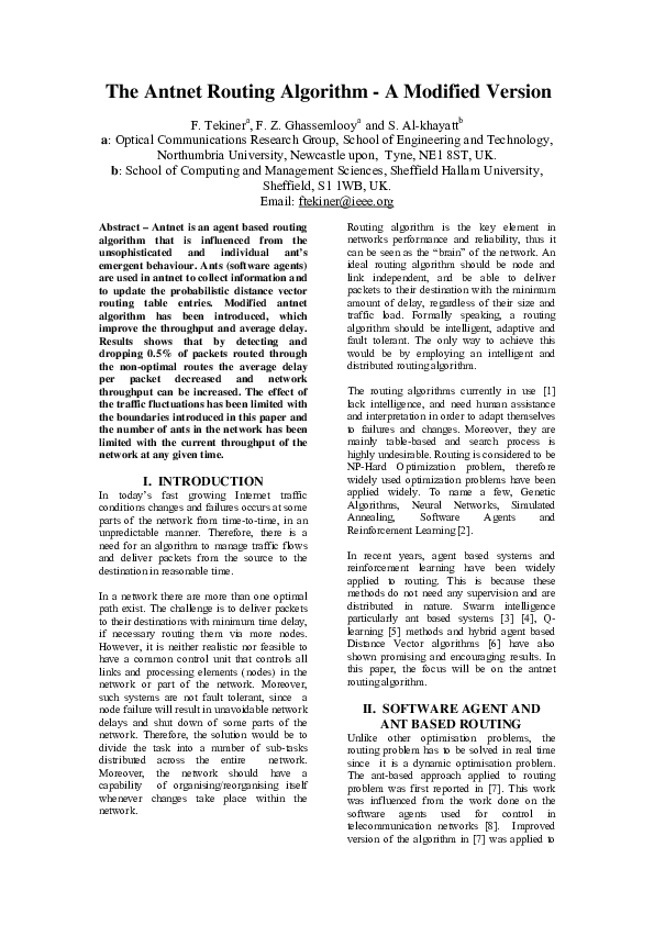 (PDF) The antnet routing algorithm a modified version
