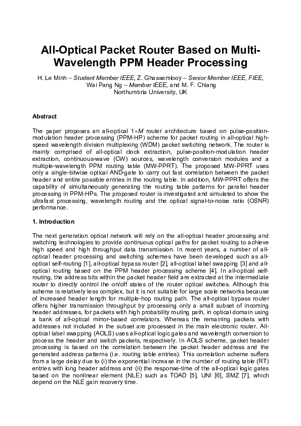 (PDF) All-optical packet router based on multi-wavelength PPM header processing | Zabih ...