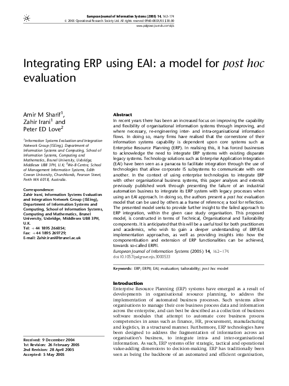 (PDF) Integrating ERP using EAI: A model for post hoc evaluation