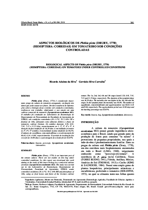 (PDF) Aspectos biológicos de Phthia picta (Drury, 1770) (Hemiptera ...