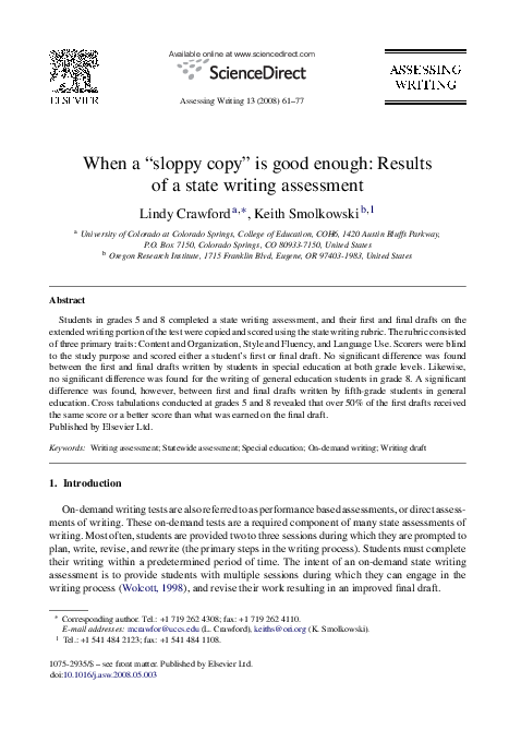 (PDF) When a “sloppy copy” is good enough: Results of a state writing ...