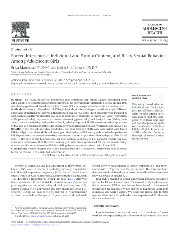 (PDF) Forced Intercourse, Individual and Family Context, and Risky Sexual Behavior Among ...