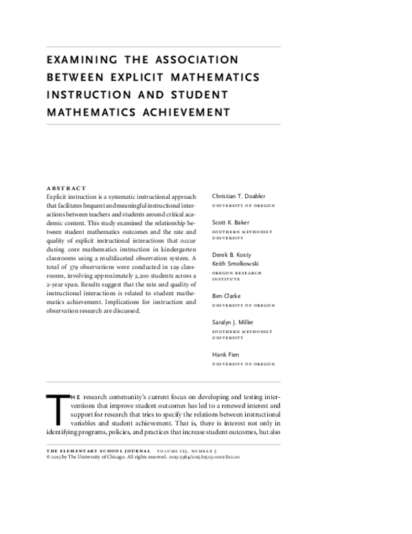 (PDF) Examining the Association between Explicit Mathematics ...