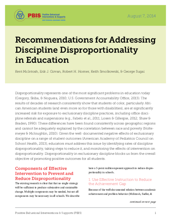 (PDF) Recommendations for Addressing Discipline Disproportionality in ...