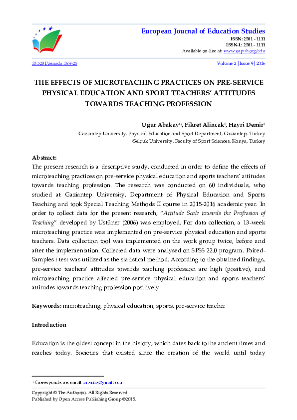 (PDF) THE EFFECTS OF MICROTEACHING PRACTICES ON PRE-SERVICE PHYSICAL ...