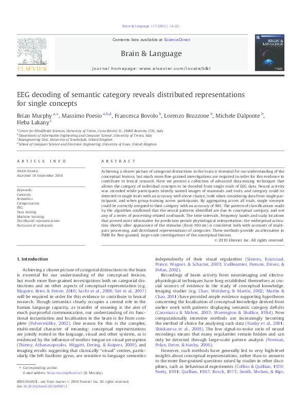 Pdf Eeg Decoding Of Semantic Category Reveals Distributed Representations For Single Concepts 7291