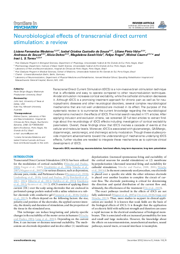 (PDF) Neurobiological Effects of Transcranial Direct Current Stimulation: A Review
